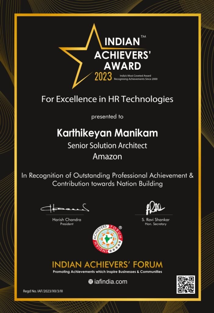 Mr. Karthikeyan Manikam - Indian Awards | Indian Achievements | Indian ...