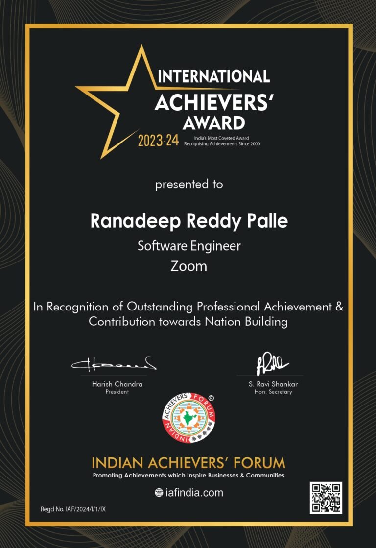 Mr. Ranadeep Reddy Palle- International Achievers | International Awards | International Excellence