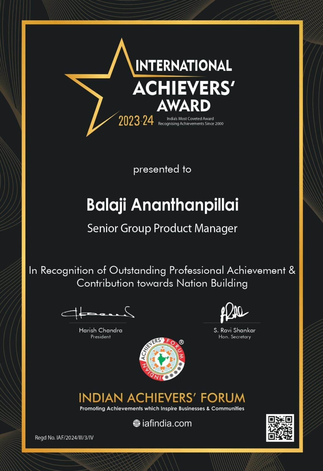 Mr. Balaji Ananthanpillai - International Achievers | International ...