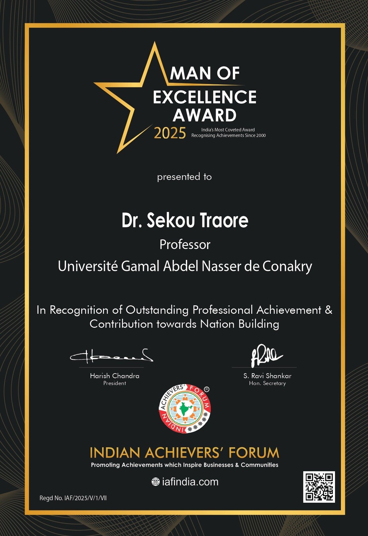 Dr. Sekou Traore - International Recognition | Global Indian Achievers ...