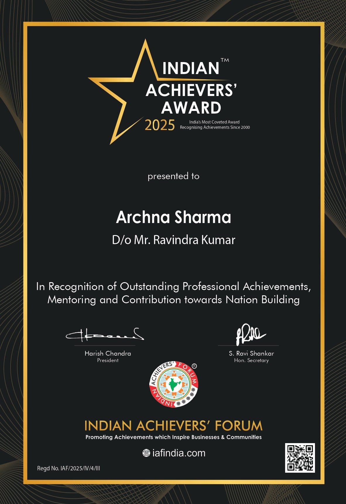 Ms. Archna Sharma - Indian Honors Award | National Recognition Awards ...