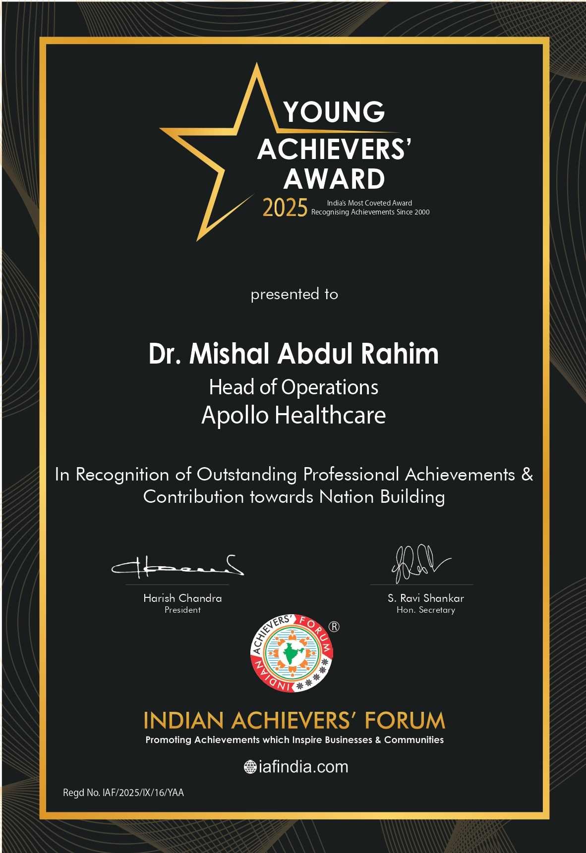 Dr. Mishal Abdul Rahim - Achievers | Achievement | Indian Awards